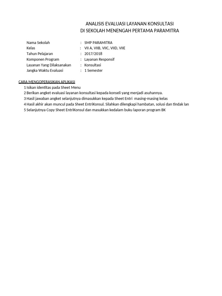 Evaluasi Layanan Konsultasi SMP Paramitra | PDF
