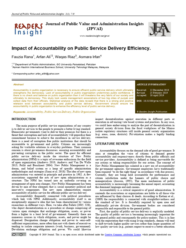 Accountability's Role in Public Service Efficiency | PDF | Analysis Of ...