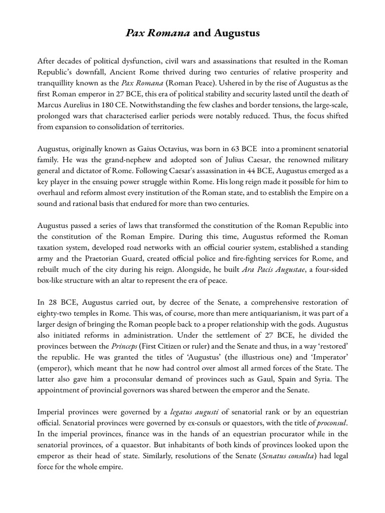 Pax Romana and Augustus | PDF | Augustus | Roman Empire