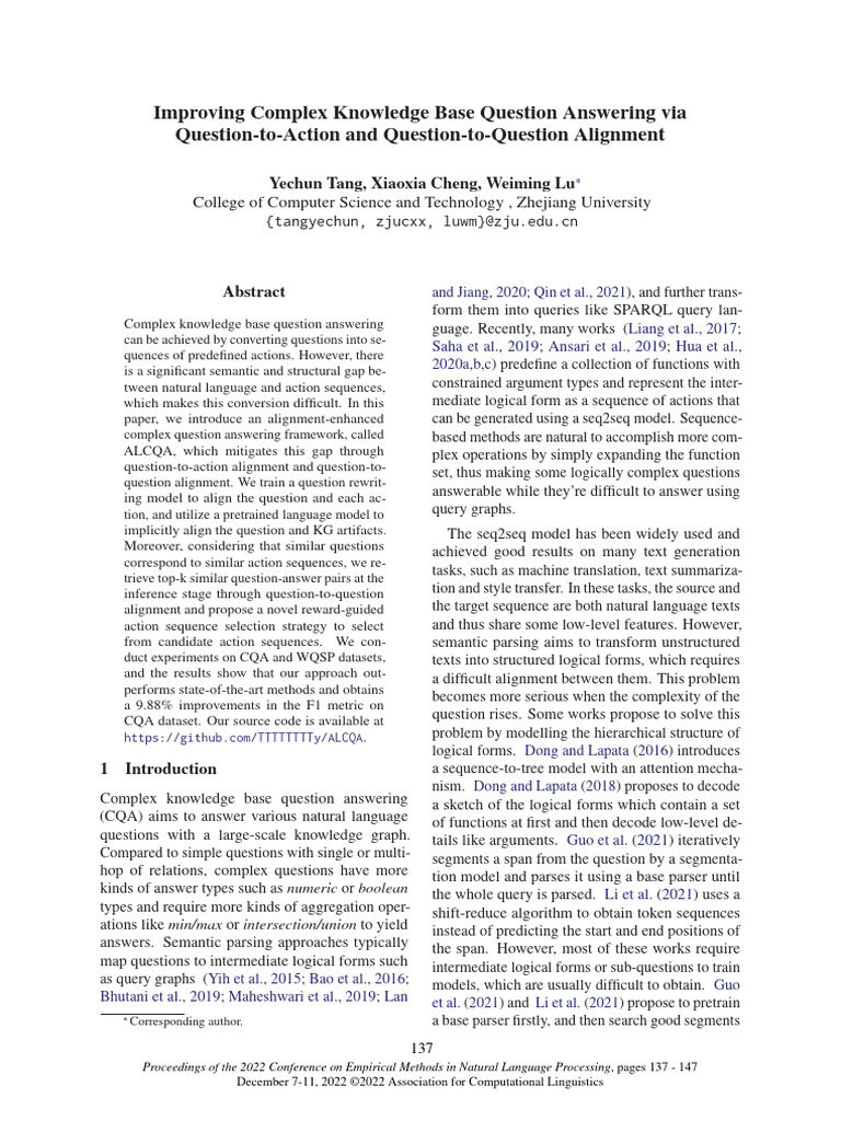 Improving Complex Knowledge Base Question Answering via Question-to-Action and Question-to ...