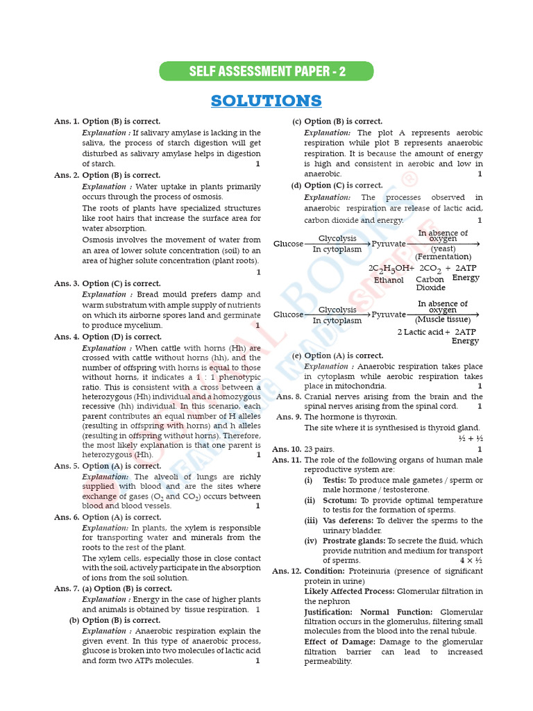 Science Self-Assessment Solutions | PDF | Cellular Respiration | Kidney