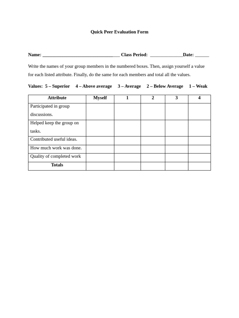 Student Group Evaluation Form | PDF