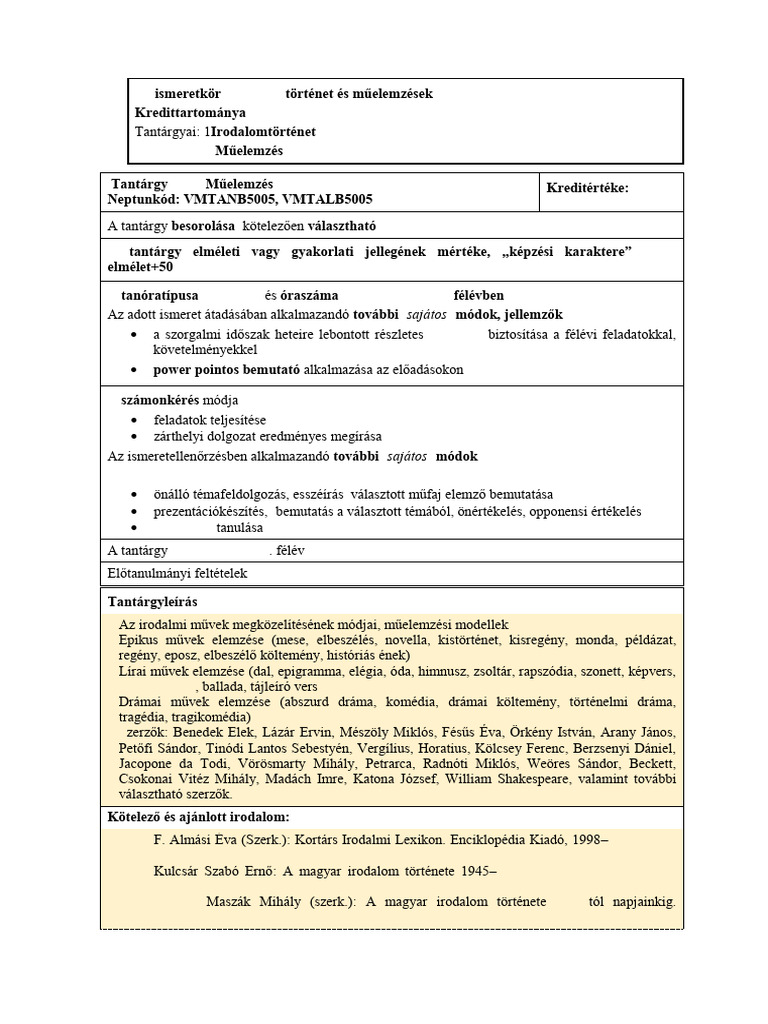 VMT Műelemzés | PDF