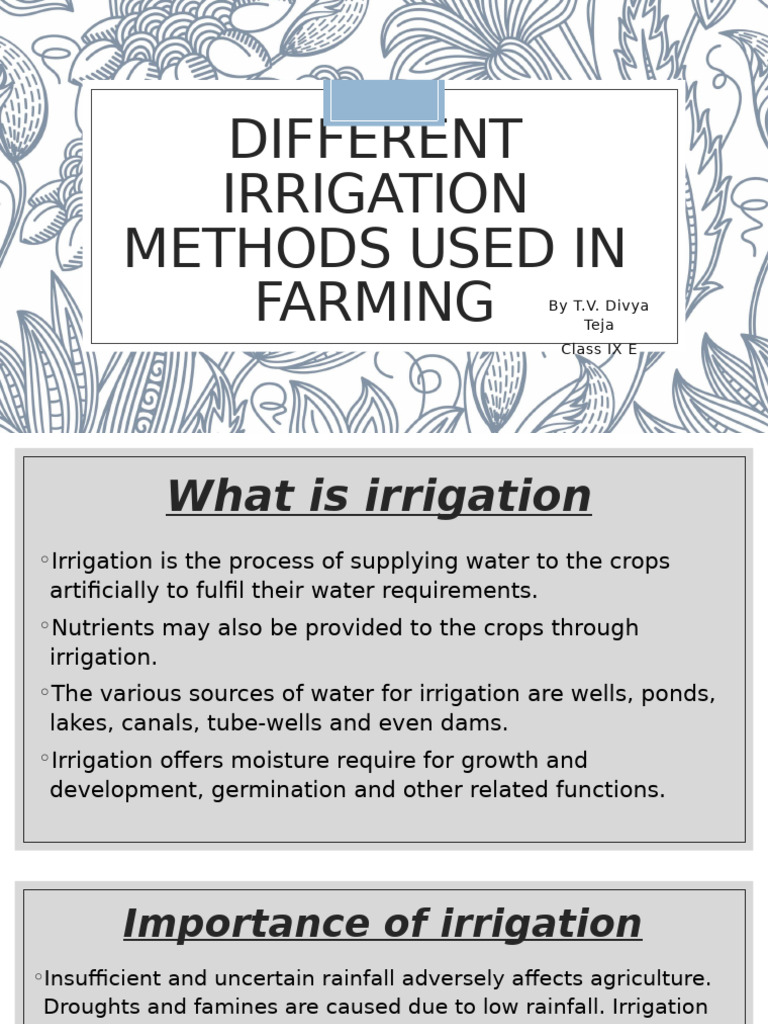 Different irrigation methods used in farming | PDF | Irrigation ...
