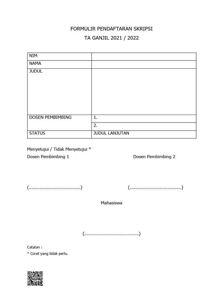 Formulir Pendaftaran Skripsi TA 2021/2022 | PDF