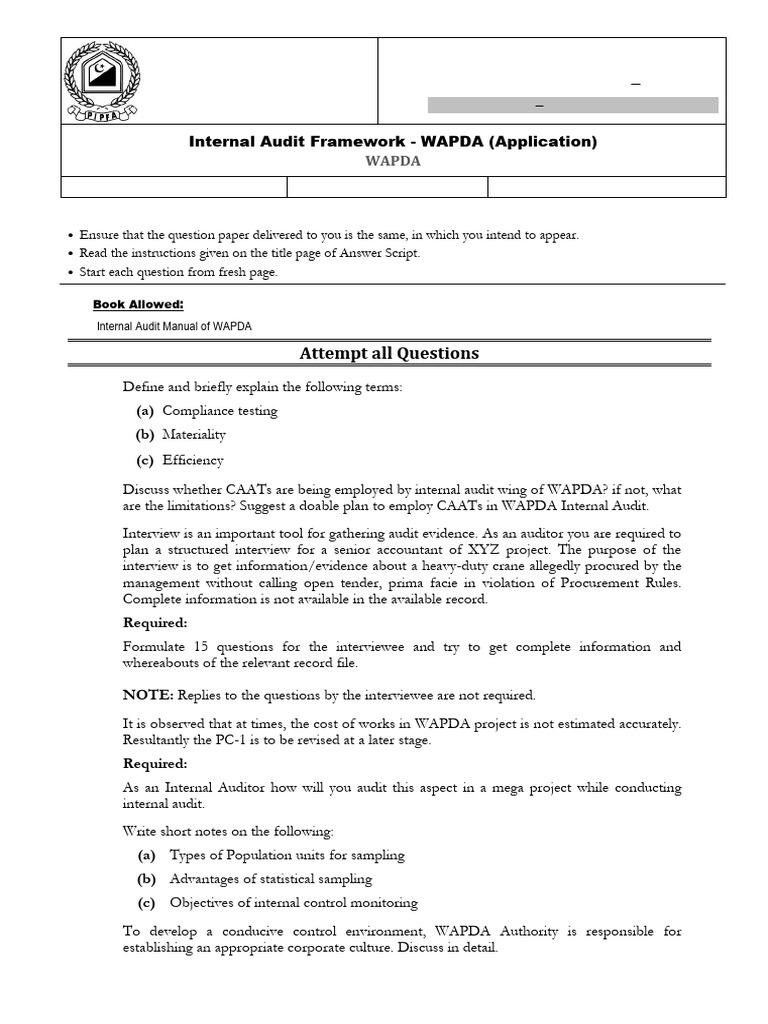Internal Audit WAPDA | PDF | Audit | Internal Audit