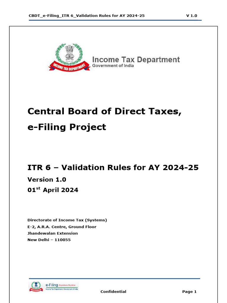 CBDT E-Filing ITR 6 Validation Rules AY 2024-25 V1.0 | PDF | Income Statement | Balance Sheet