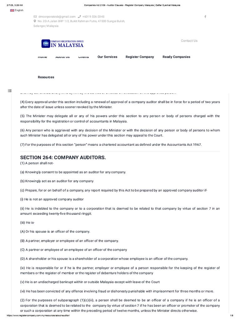 Companies Act 2106 - Auditor Clauses - Register Company Malaysia ...