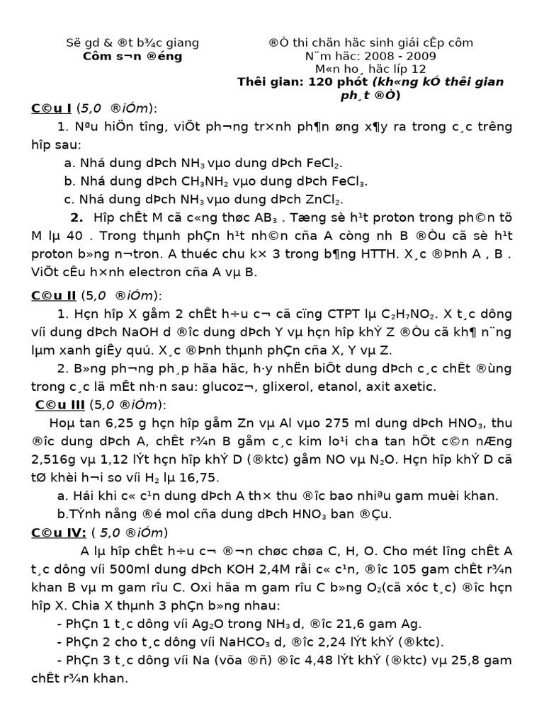 De Thi HDC Hoc Sinh Gioi Hoa 12 | PDF