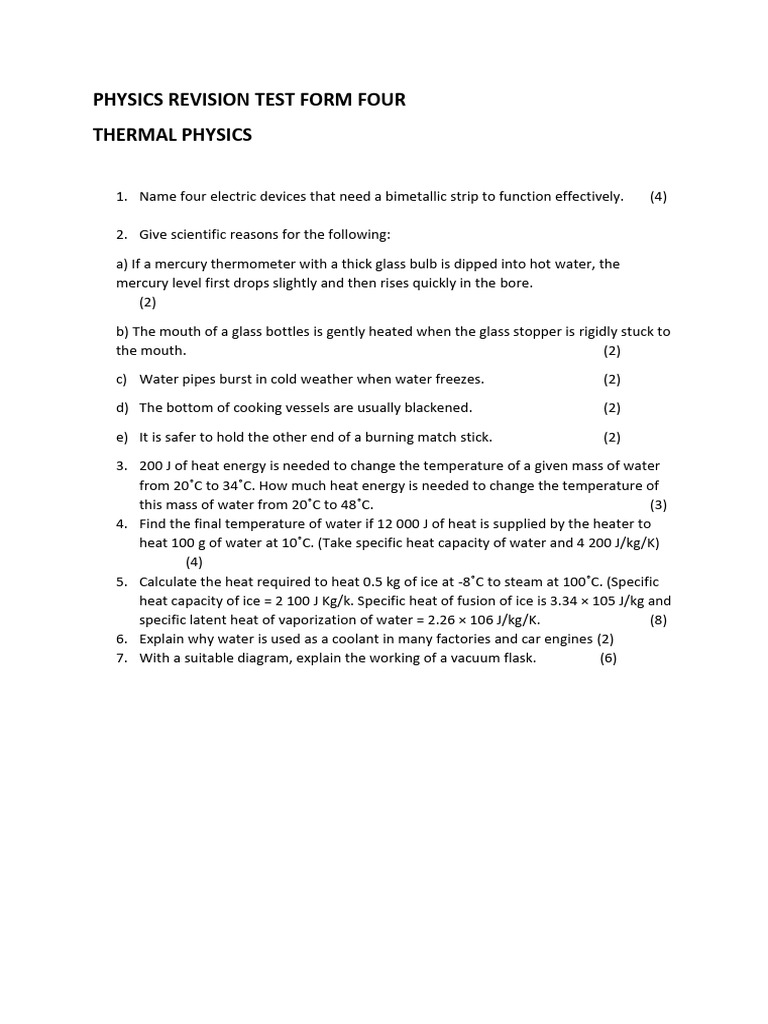 Physics Revision Test Form Four | PDF