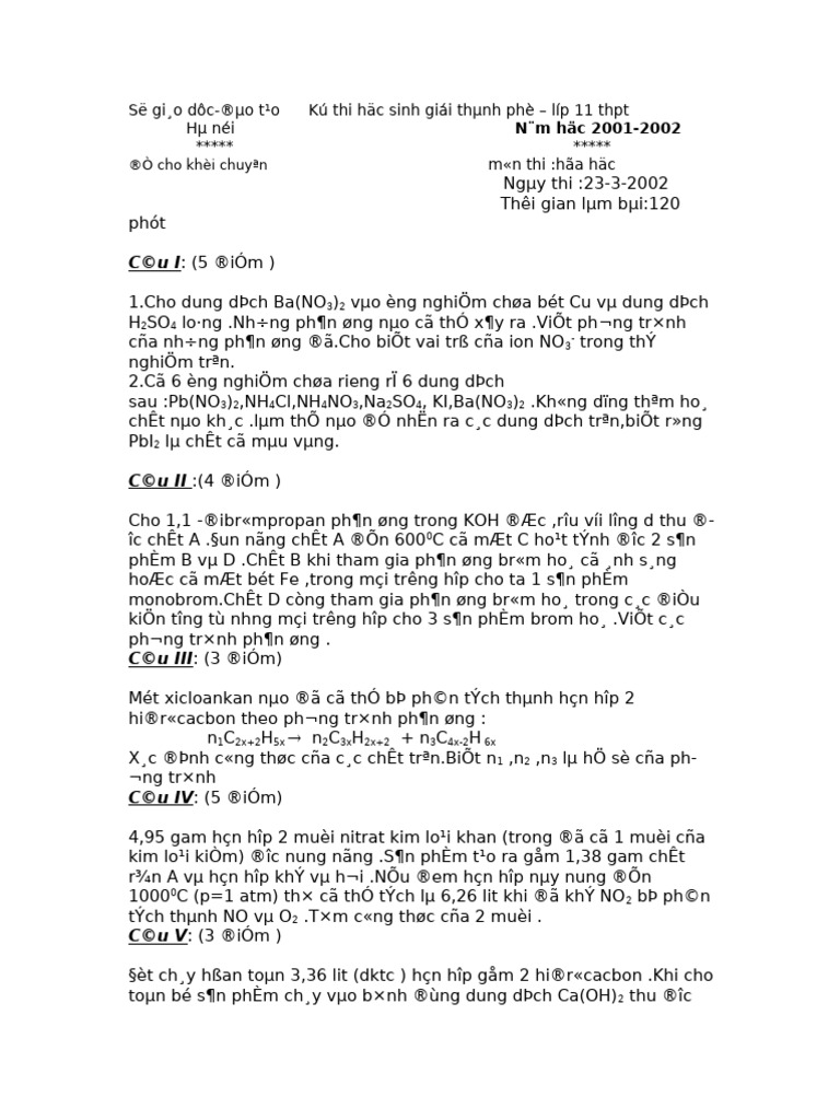 De thi HSG Hoa 11 tp Ha Noi | PDF