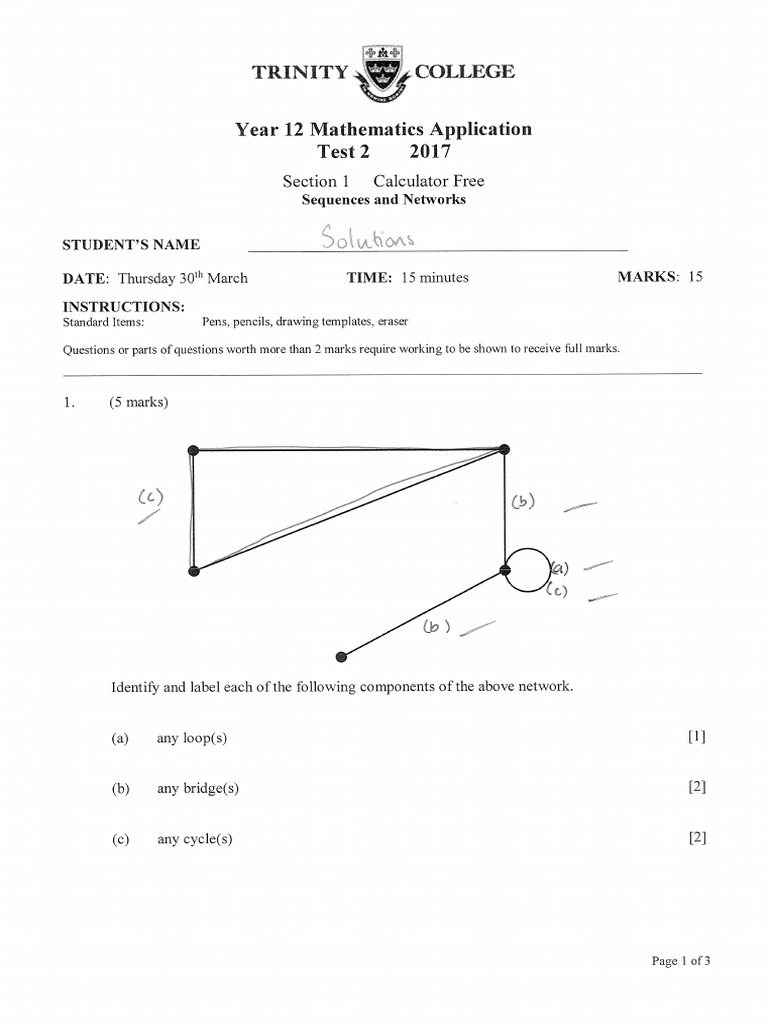 2017 Yr12Apps Test 2 Sequences and Networks SOLNS | PDF