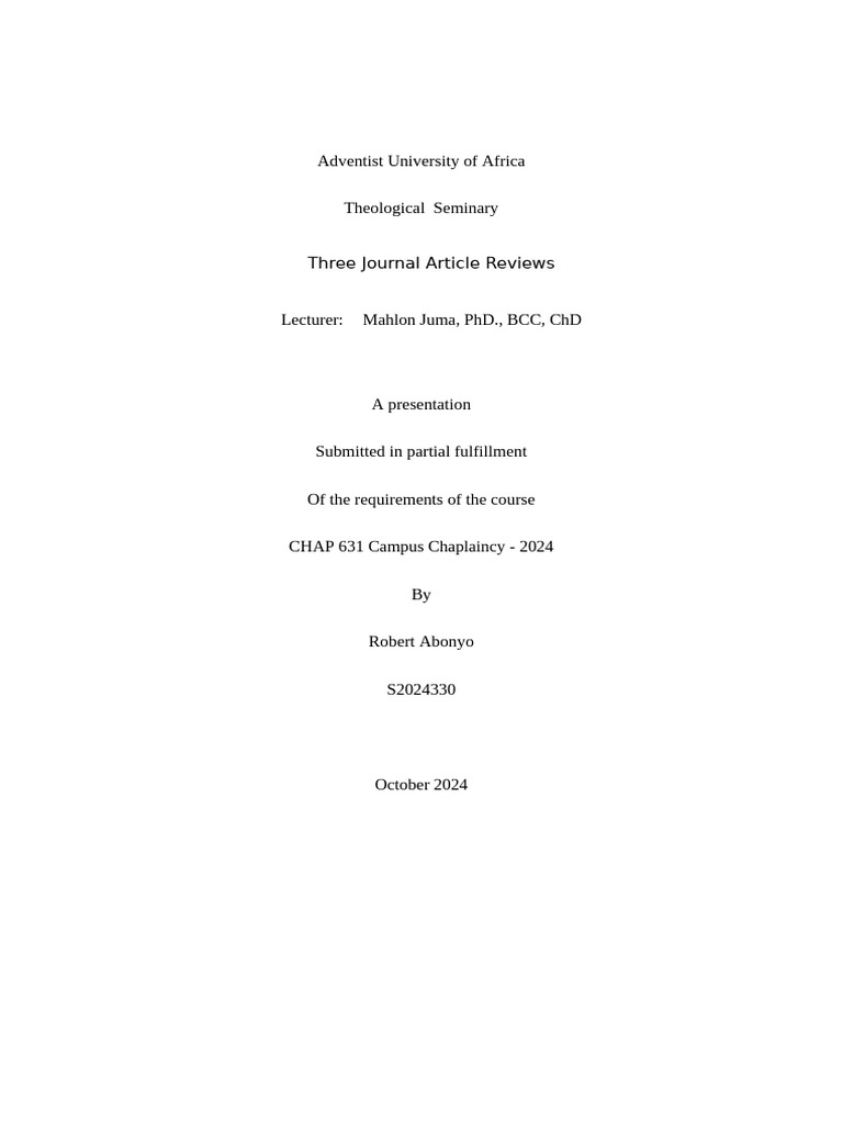 Three Journal Article Reviews | PDF | Chaplain | Faith