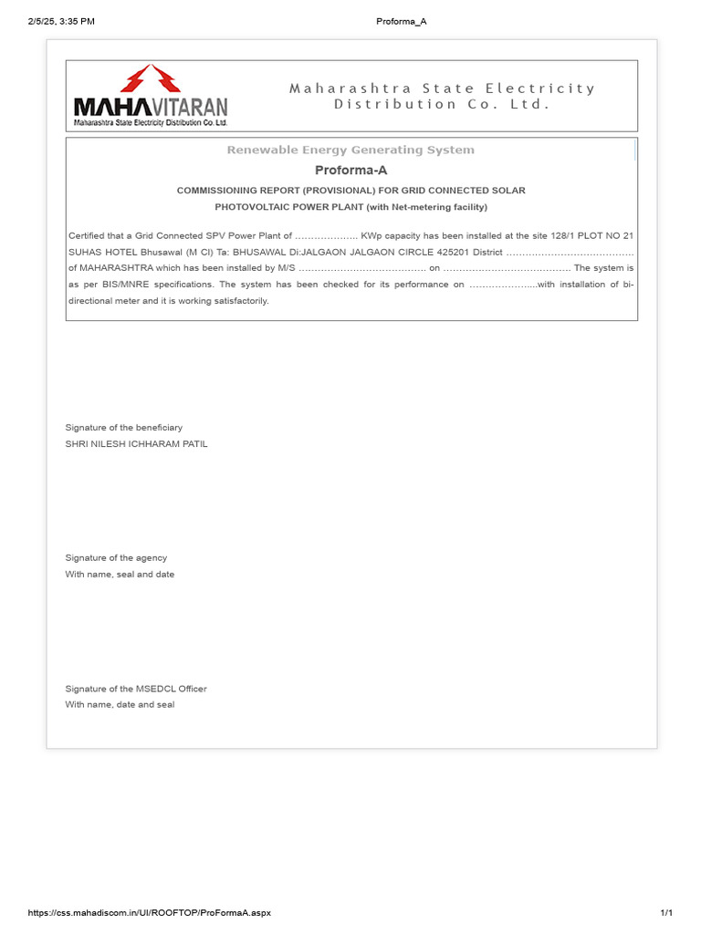 Solar Plant Commissioning Report | PDF