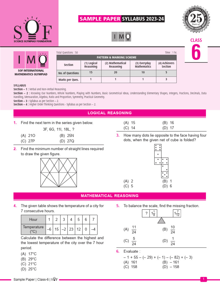 IMO_Sample-Paper_Class-6 | PDF | Geometry | Mathematics