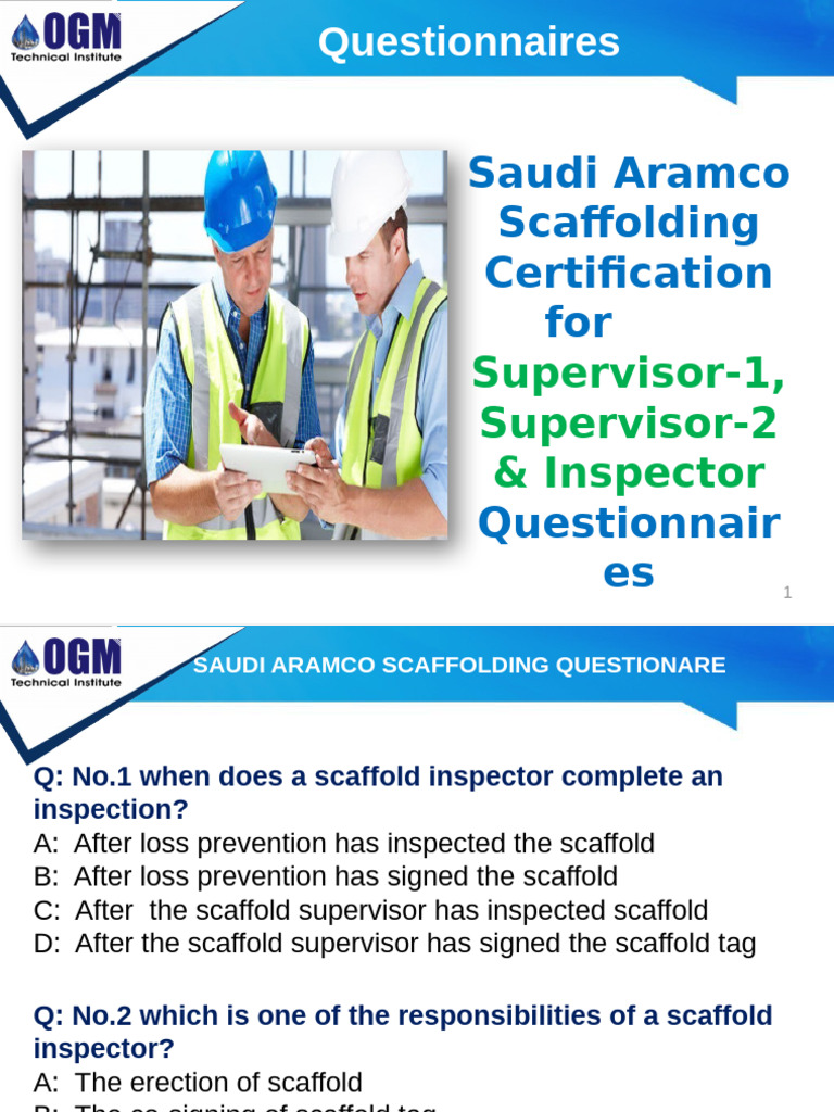 Aramco Scaffolding Supervisor Q&A Guide | PDF | Scaffolding | Equipment