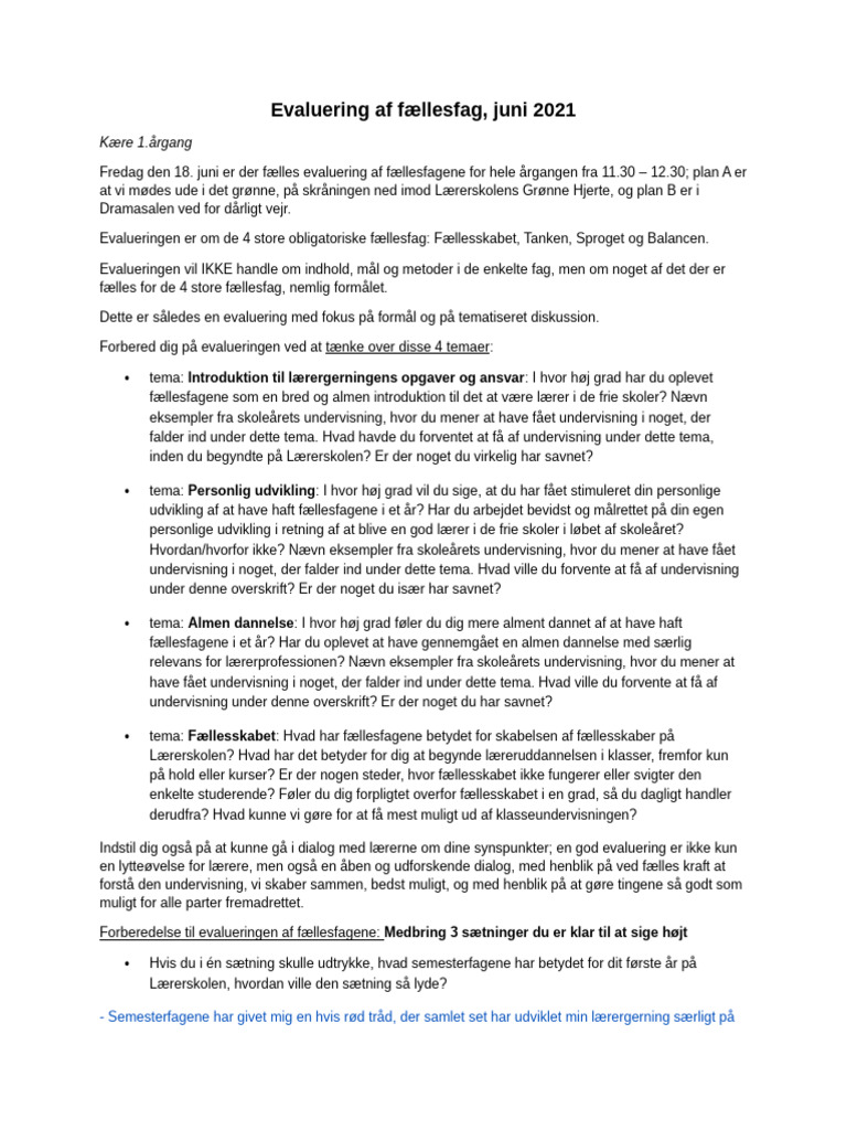 Evaluering af fællesfag, juni 2021 | PDF