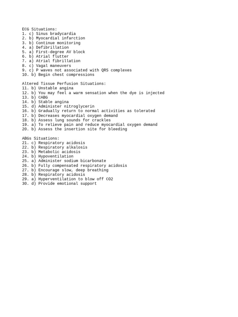 Ecg-Abg-Atpsituational Answer Key 30 Questions | PDF