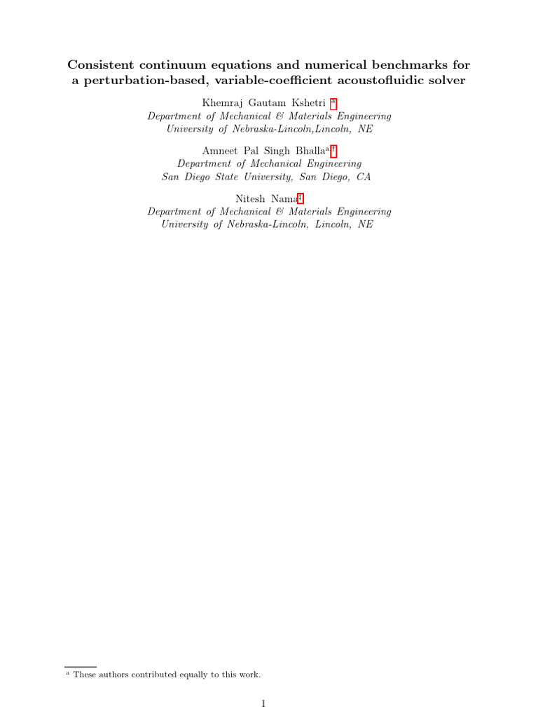 Acoustofluidic Solver: Consistency & Benchmarks | PDF | Continuum ...