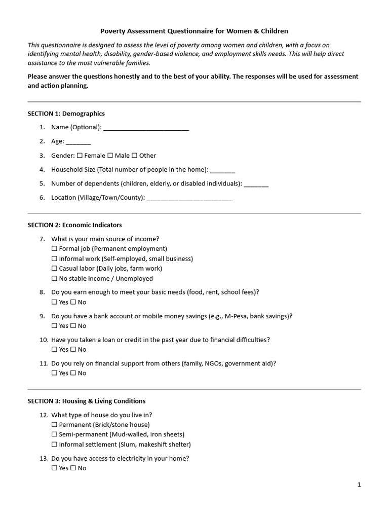 2025_Poverty Assessment Questionnaire for Women | PDF | Poverty ...
