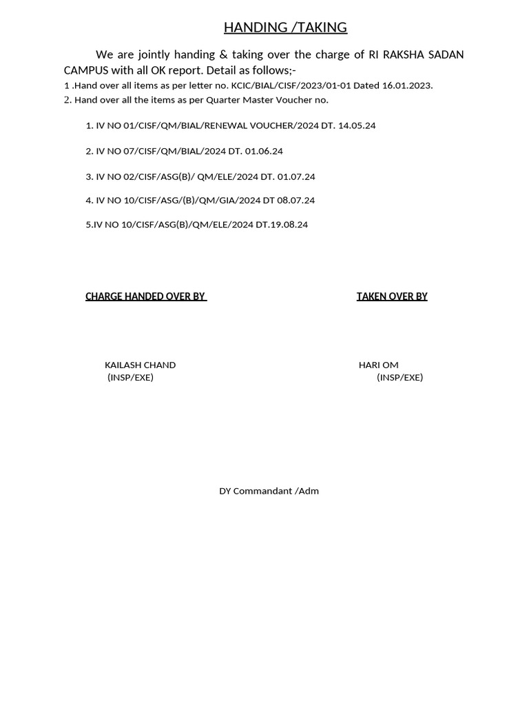 Handing Taking Charge | PDF