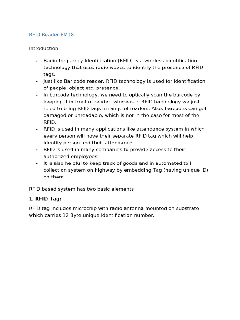 RFID Reader EM18 | PDF | Radio Frequency Identification | Radio