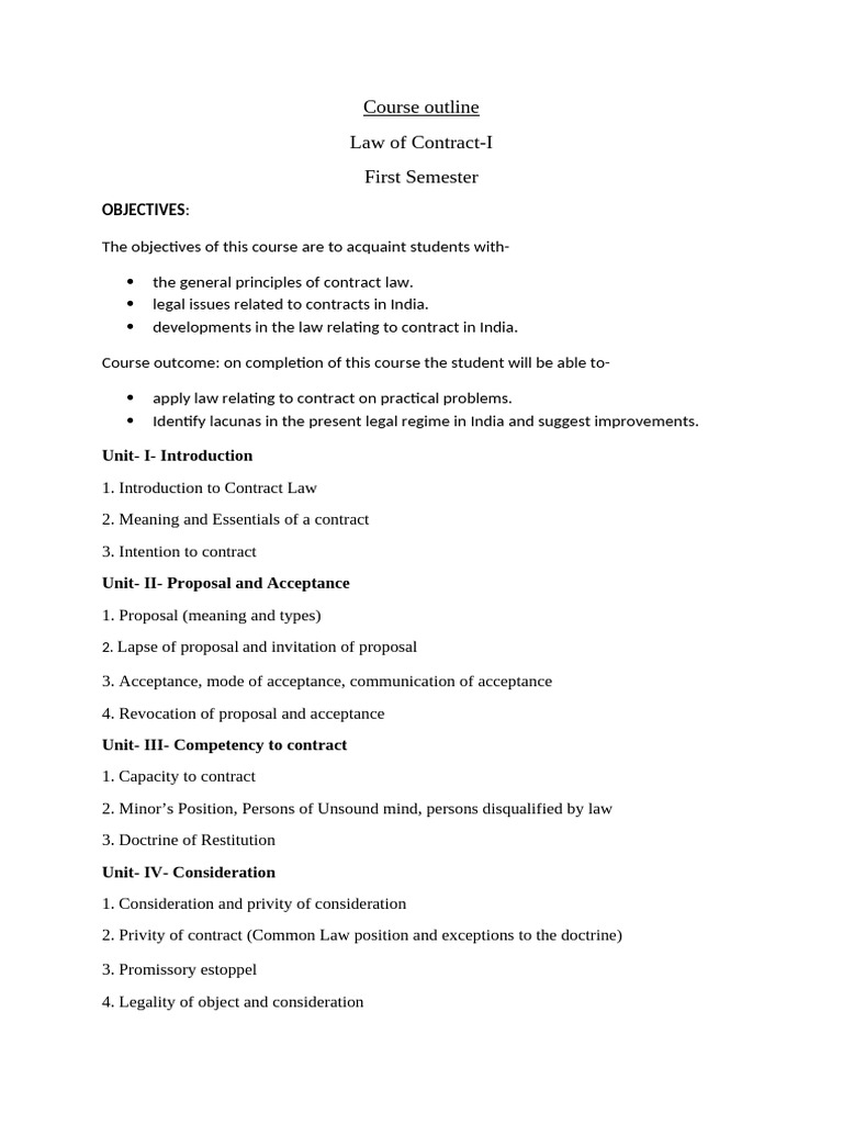 Contract Syllabus Updated - 2020 | PDF | Consideration | Private Law
