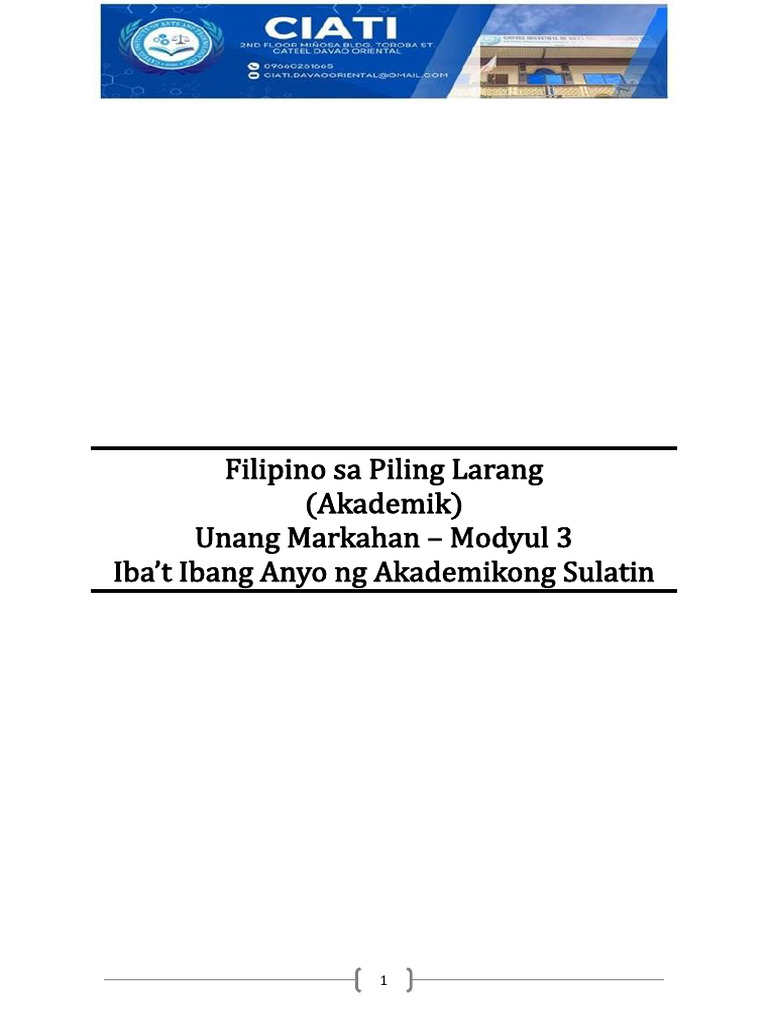 Filipino Sa Piling Larang - Akademik Module 3 | PDF