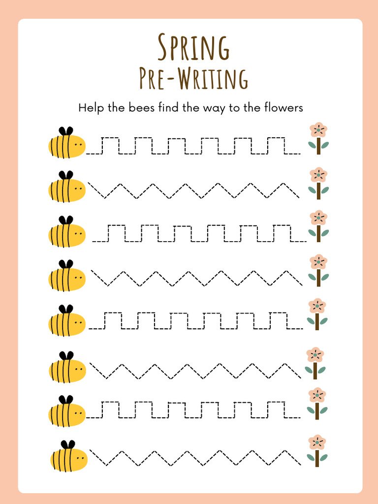 Orange Cute Spring Pre-Writing Activity Worksheet | PDF