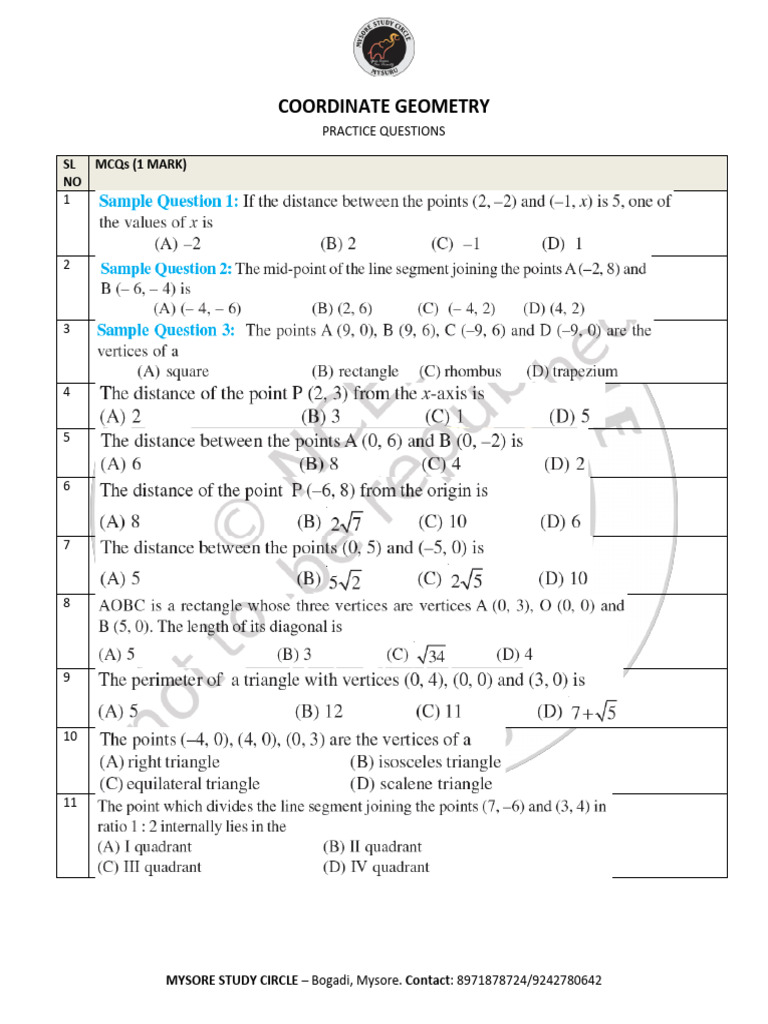 2023 Coordinate Geometry Question Bank | PDF