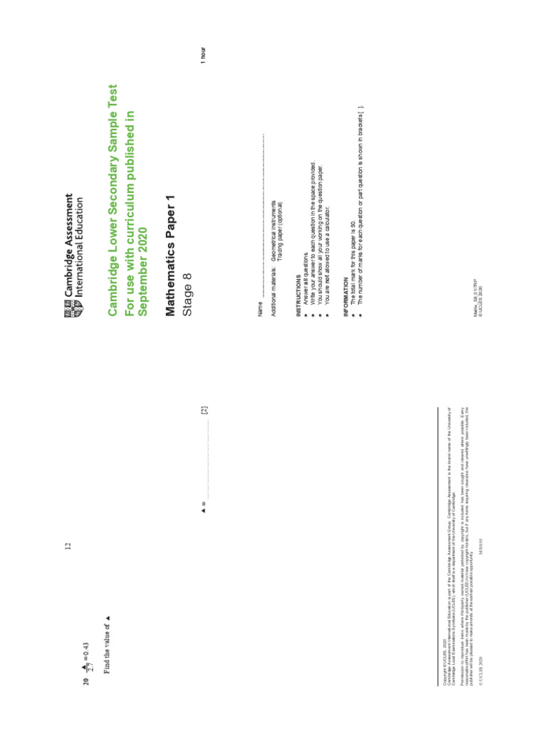 Mathematics Stage 8 Sample Paper 1 - tcm143-595673 | PDF | Mathematics ...
