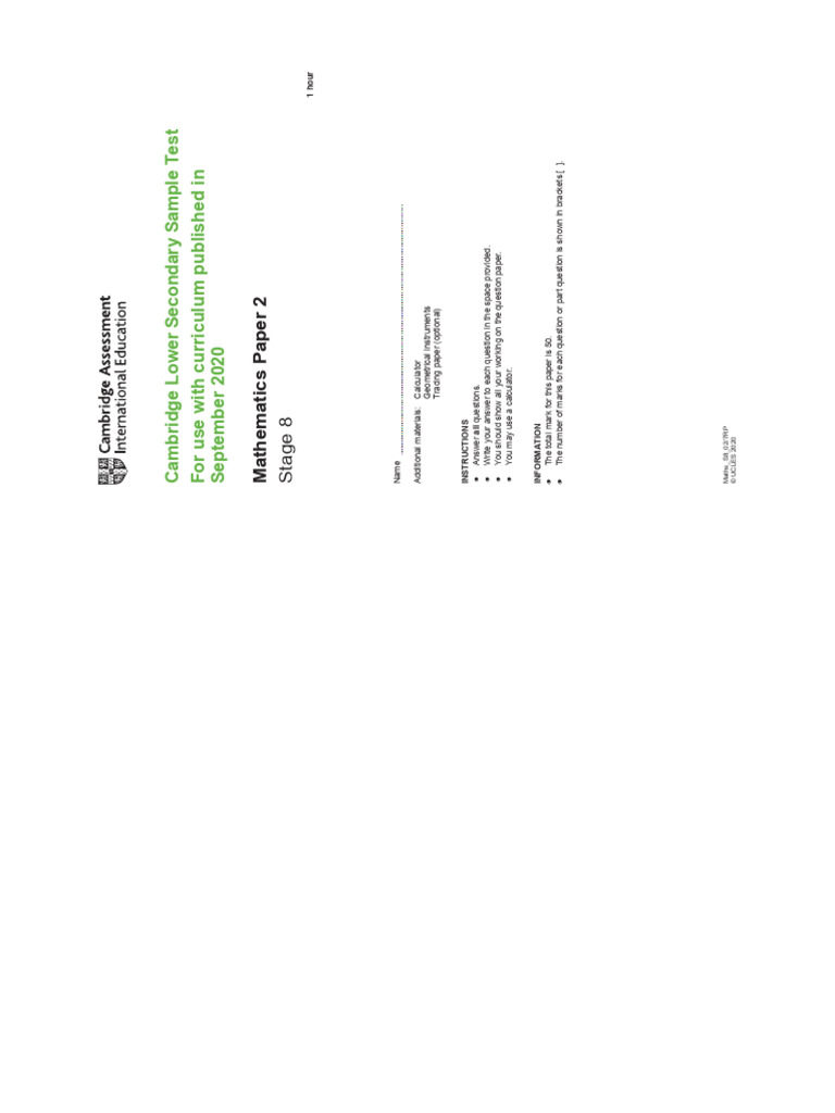 Mathematics Stage 8 Sample Paper 2 - tcm143-595675 | PDF | Area | Geometry