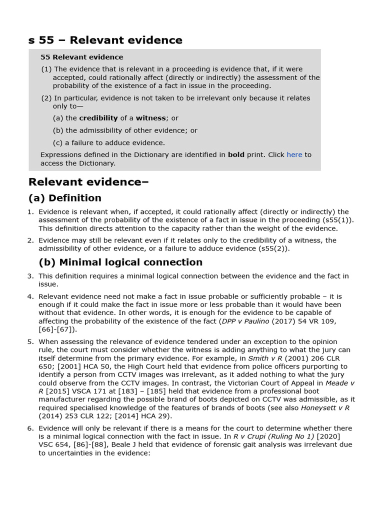 s 55 – Relevant evidence | PDF | Relevance (Law) | Evidence