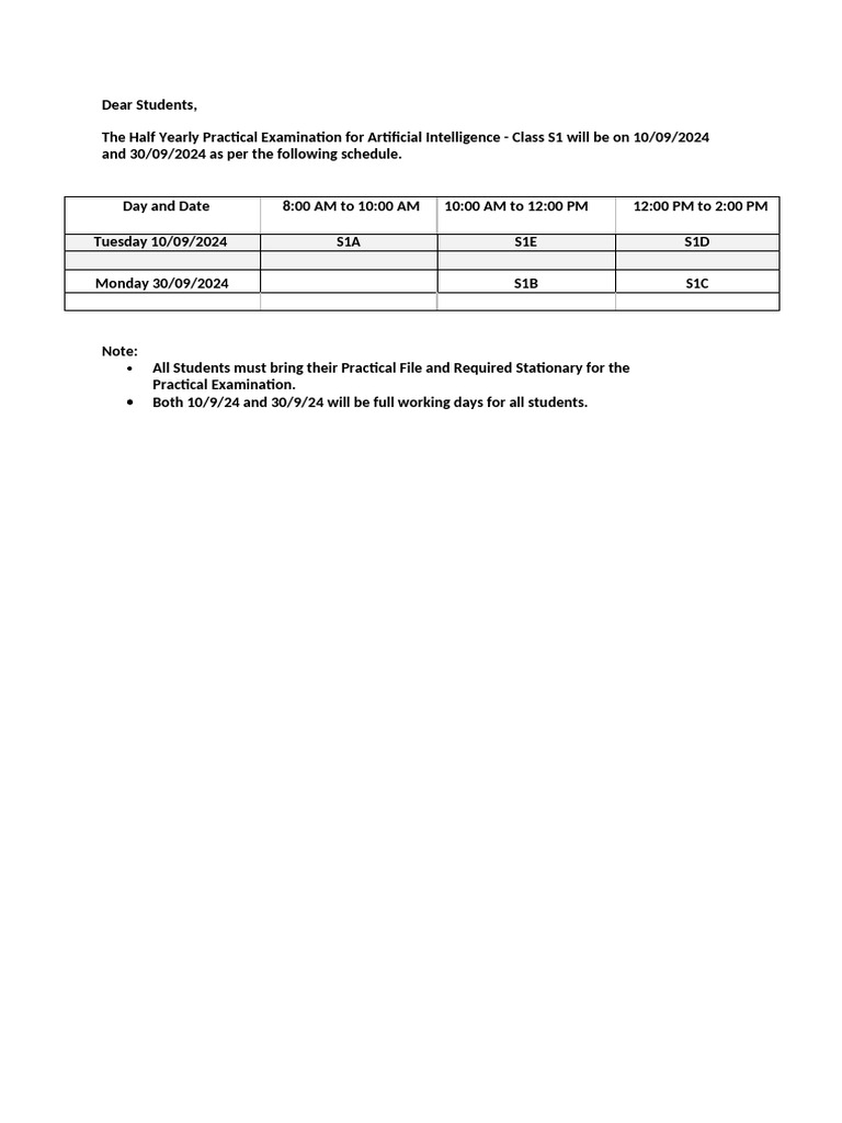 S1 Practical Examination | PDF