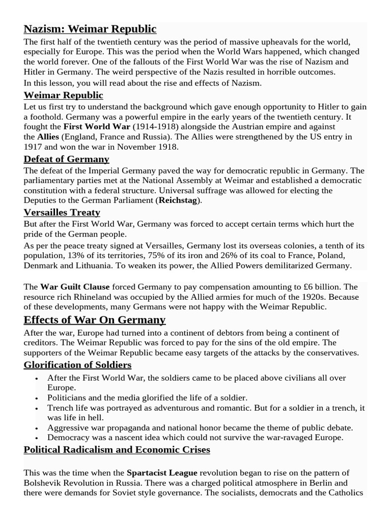 Nazism | PDF | Nazi Germany | Weimar Republic