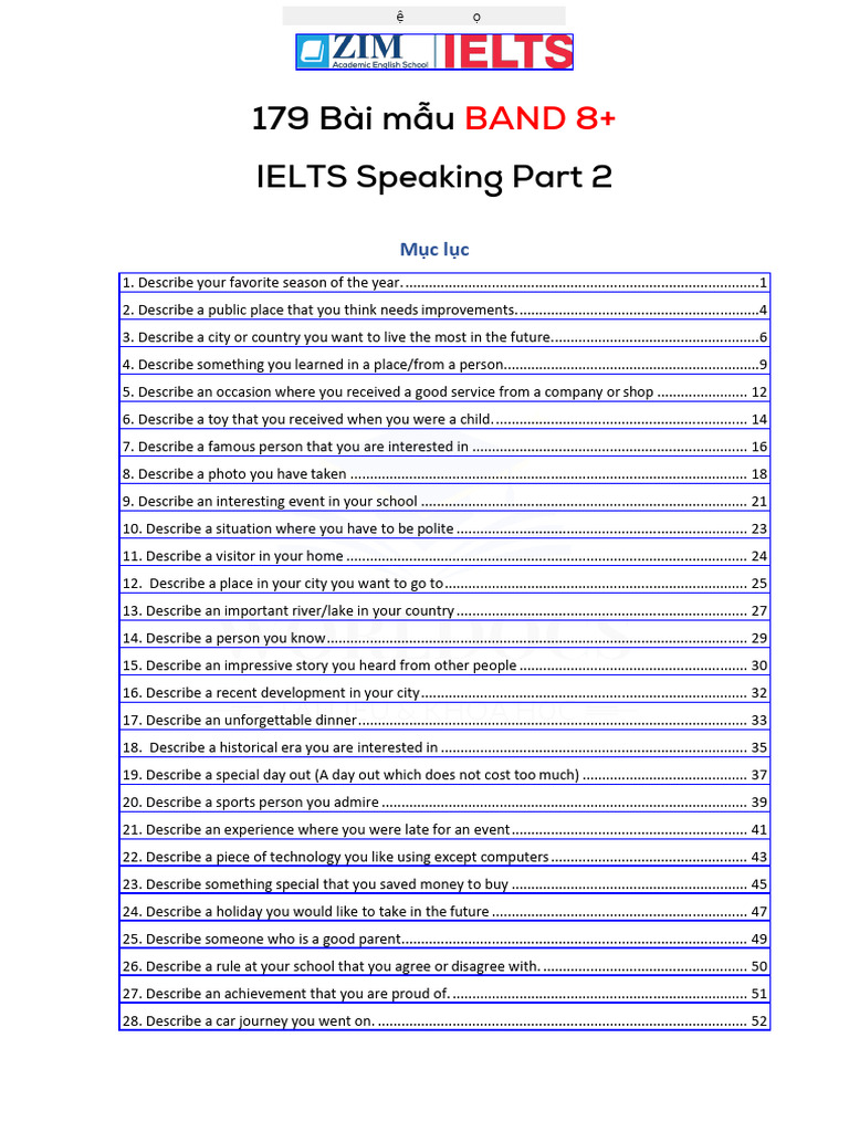 Tong Hop 179 Bai Mau Ielts Speaking | PDF