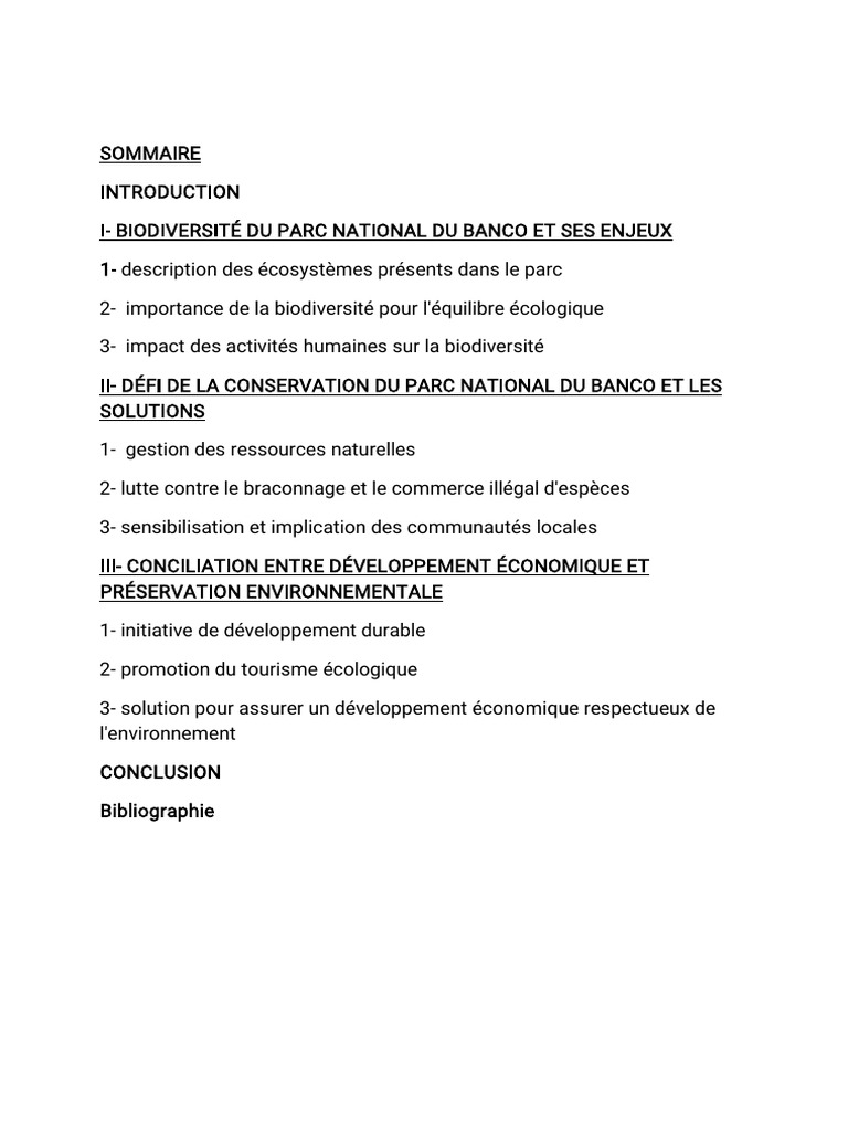 Biodiversité et conservation au Parc Banco | PDF | Environnement ...
