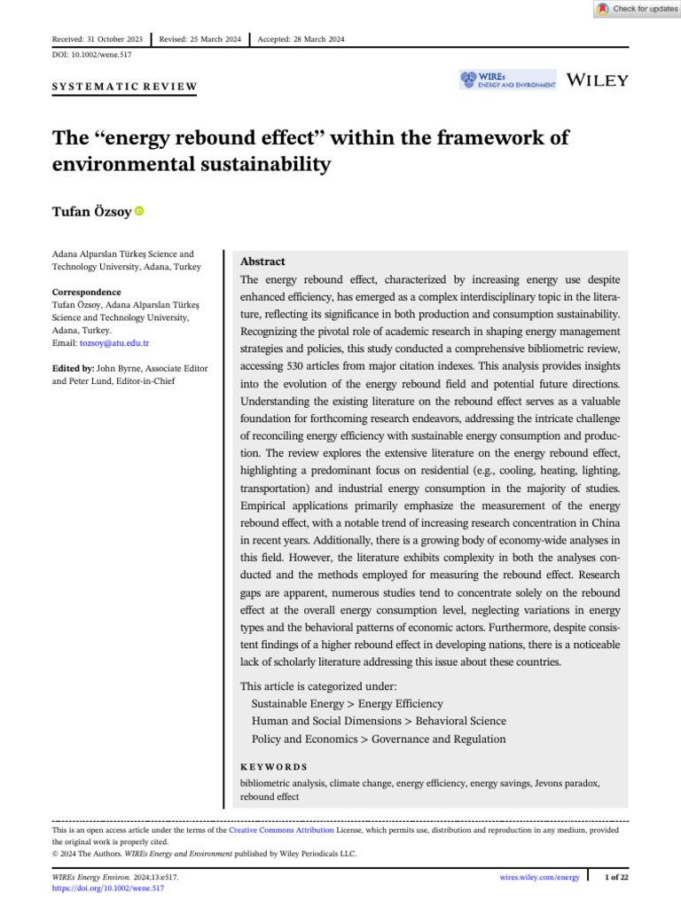 WIREs Energy Environment - 2024 - Özsoy - The Energy Rebound Effect ...