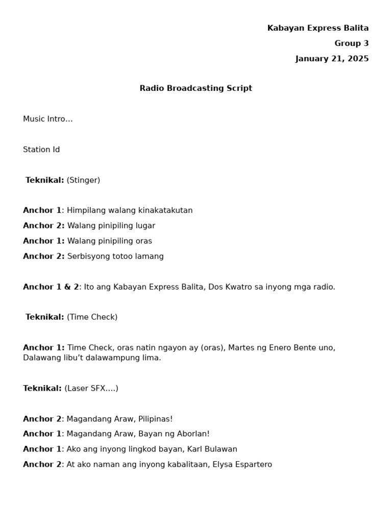 Radio Broadcasting Script | PDF