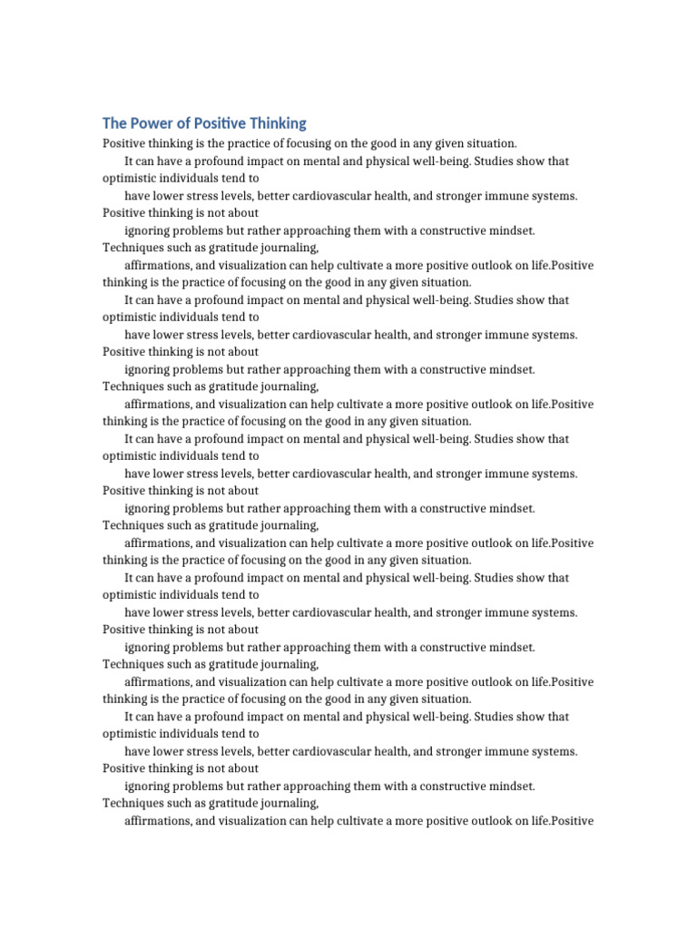 The Power of Positive Thinking | PDF | Optimism | Gratitude