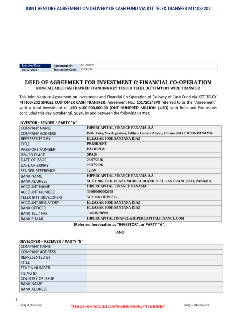 KTT Mt103-202 Agreement - Hipercapital Finance - BNP | PDF | Arbitration | Banks
