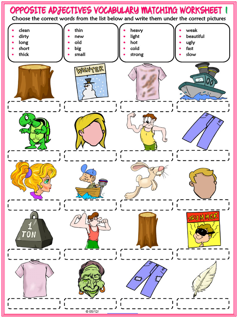 opposite adjectives vocabulary esl matching exercise worksheets for ...