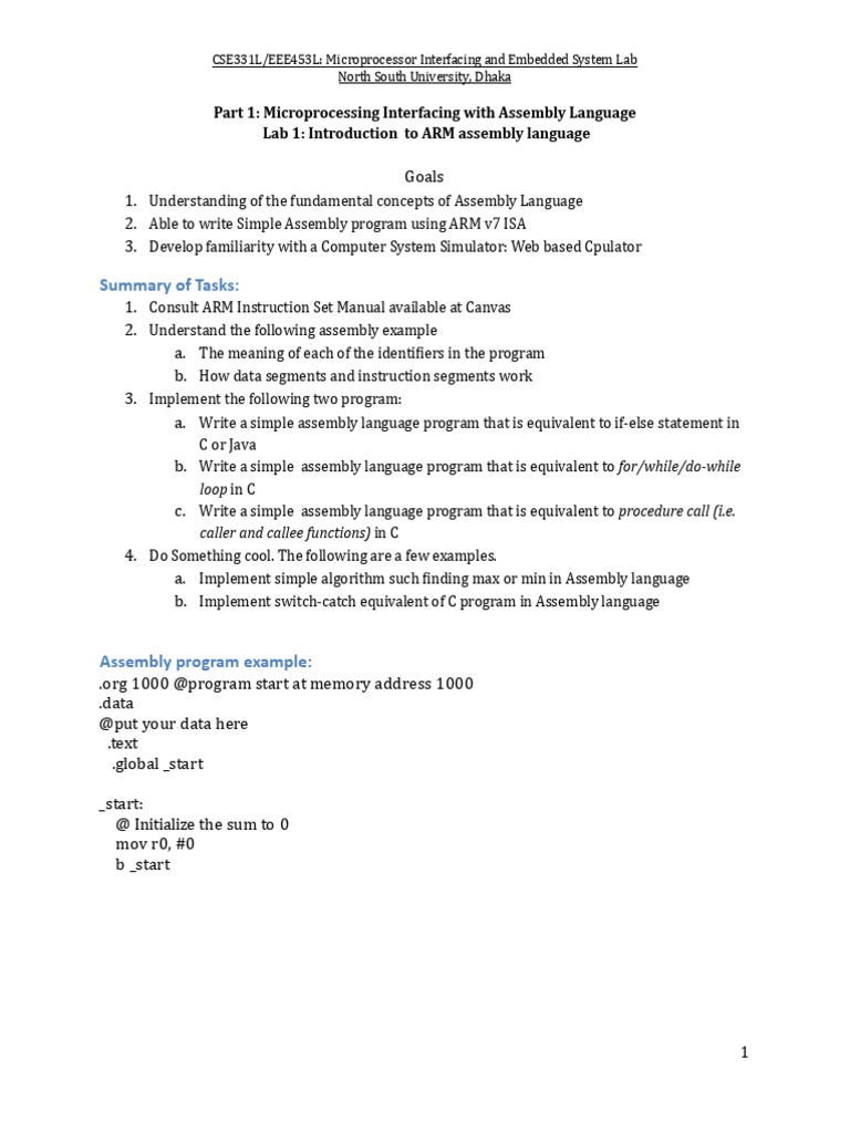 ARM Assembly Language Lab Guide | PDF | Embedded System | Assembly Language