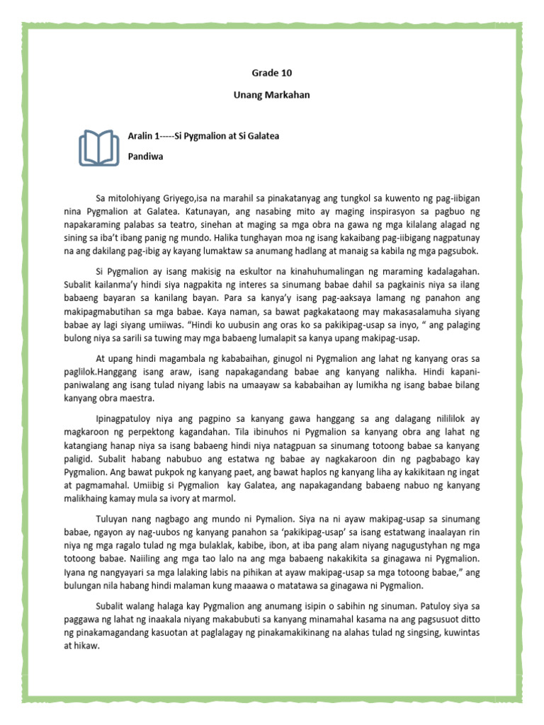 Grade 10 Unang Markahan Aralin 1 | PDF