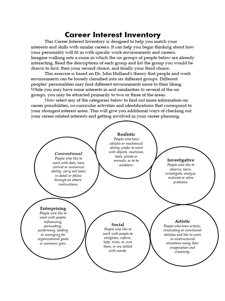 Career Interest Inventory Summary | PDF | Insurance | Teachers