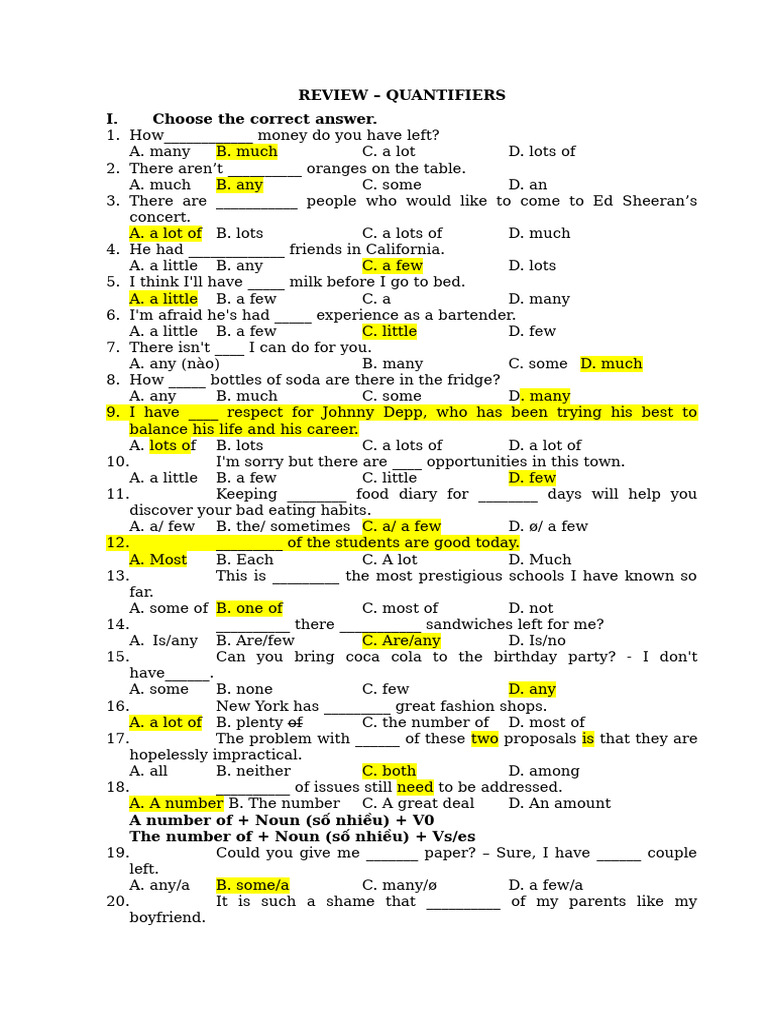 Quantifiers Review Exercise | PDF | Scandinavia