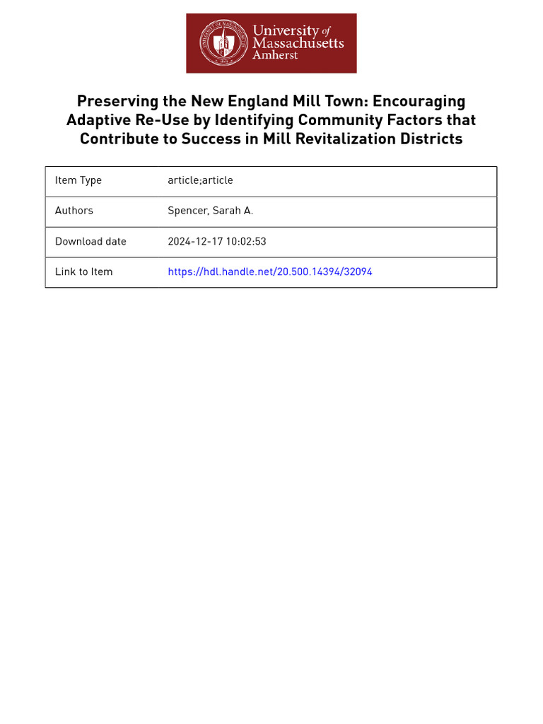 PRESERVING_THE_NEW_ENGLAND_MILL_TOWN | PDF | Superfund