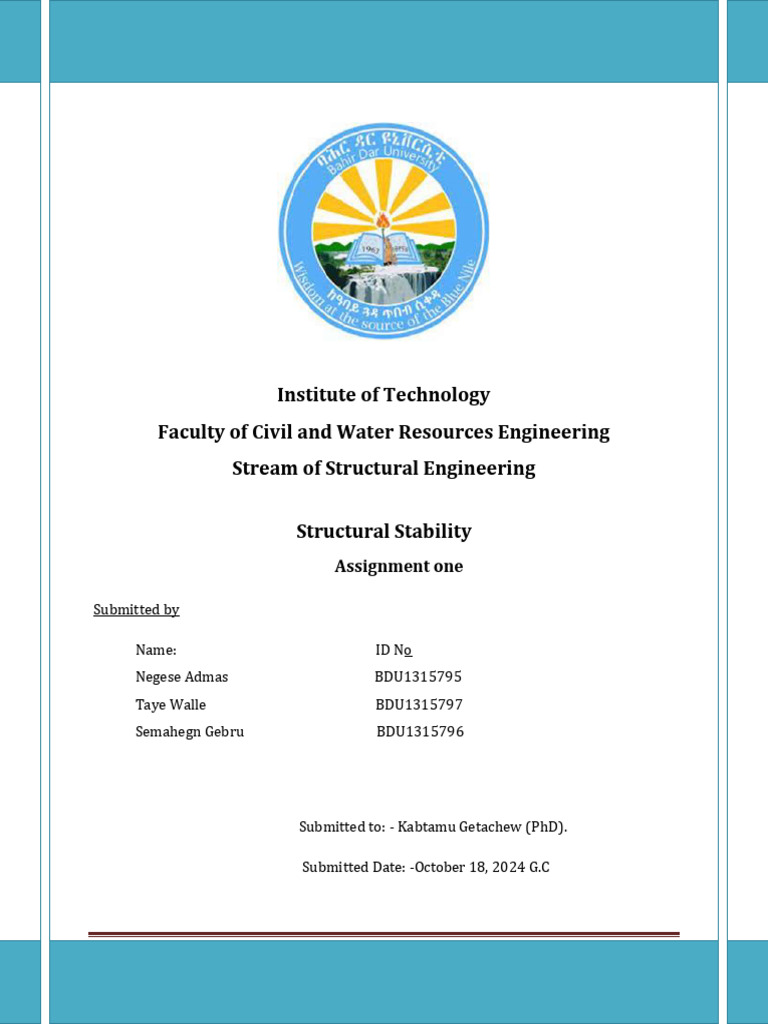 Assignment of Structural Stability, Negese, Taye and Semahegn | PDF | Buckling | Stability Theory