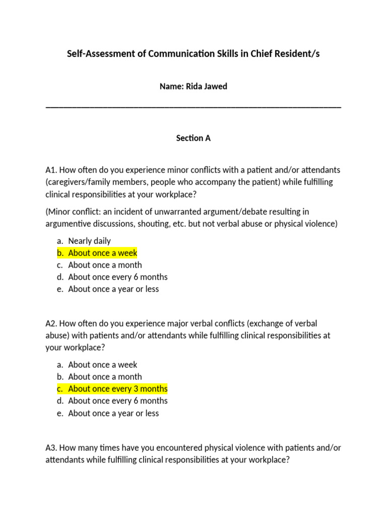 Chief Resident Communication Self-Assessment | PDF | Nonverbal ...