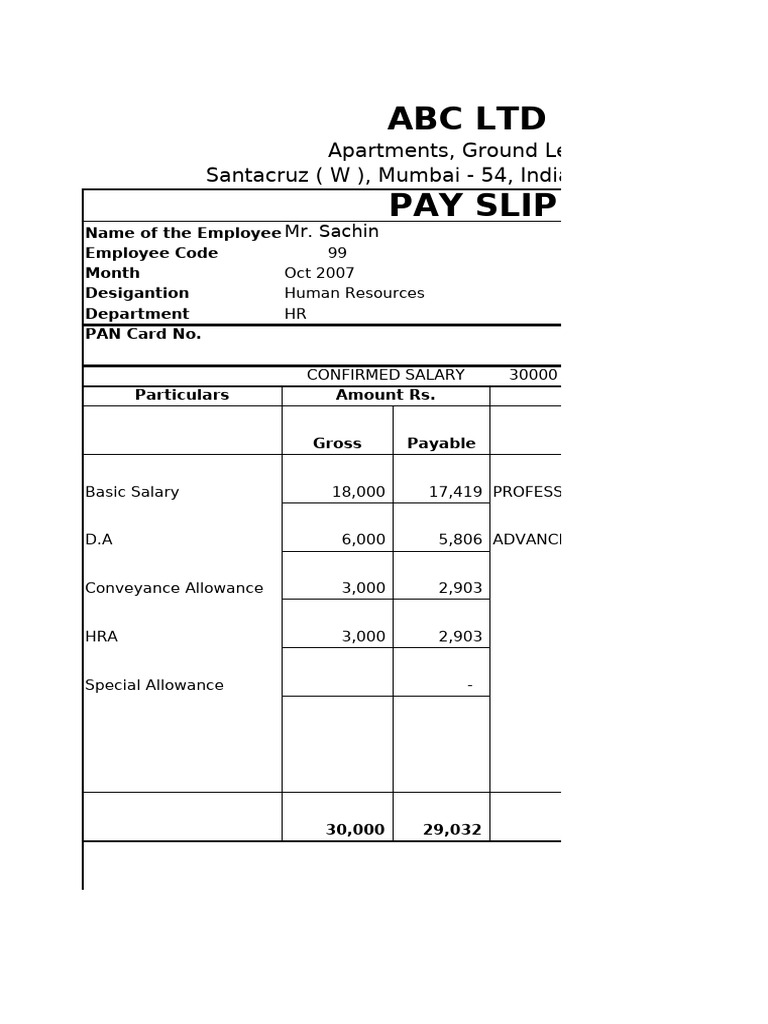 Salary Slip Format | PDF | Expense | Labor Relations